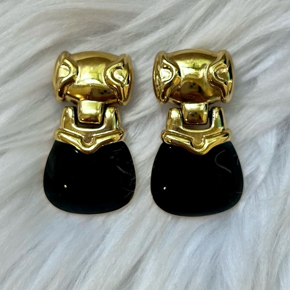 Monet | Jewelry | Vintage Monet Gold And Black Enamel Earrings | Poshmark